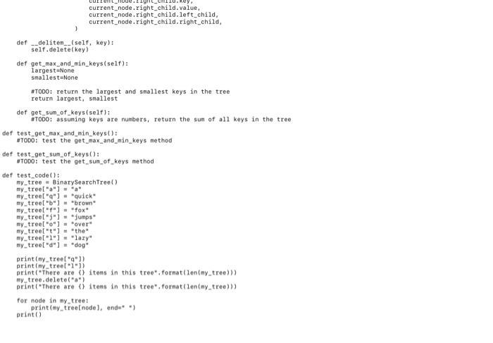 Solved write a method that finds the sum of all the keys in | Chegg.com