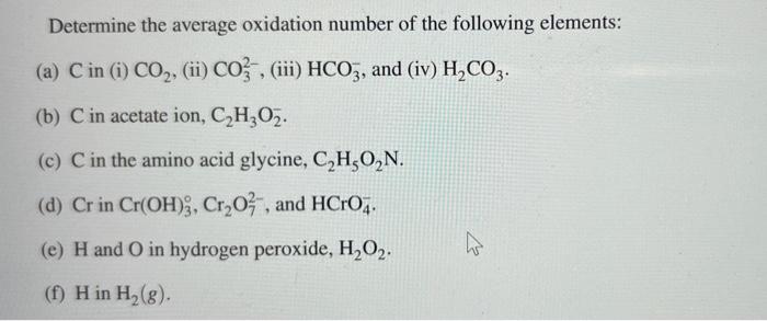Solved Determine the average oxidation number of the | Chegg.com