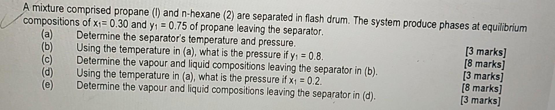 Solved A mixture comprised propane (I) and n-hexane (2) are | Chegg.com
