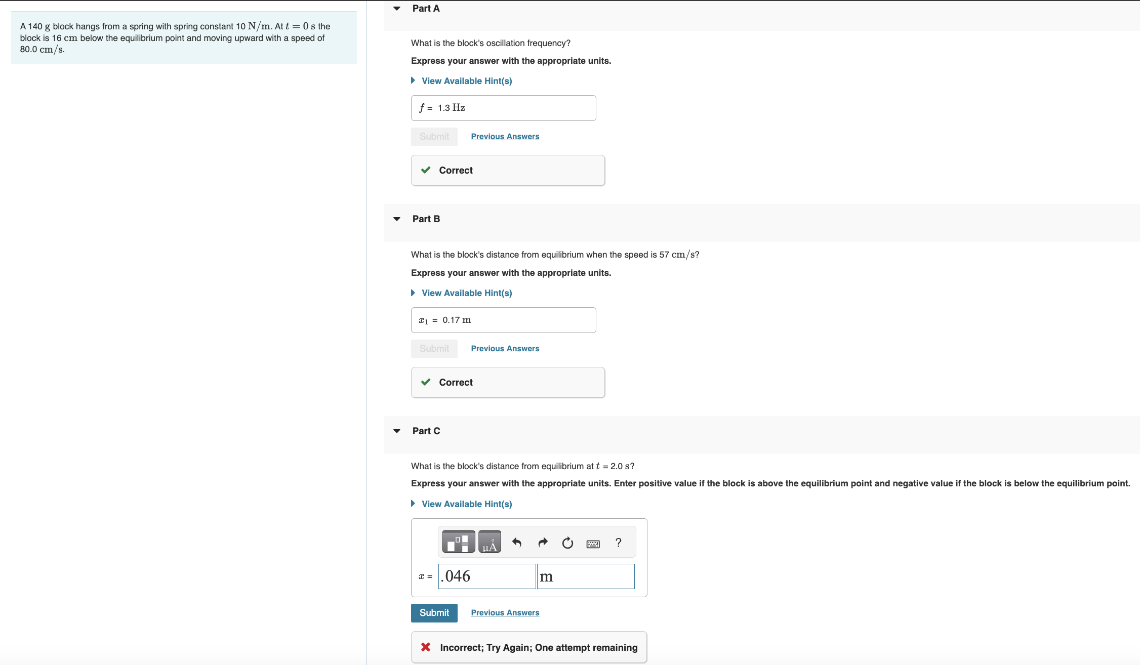 Solved A 140g ﻿block hangs from a spring with spring | Chegg.com