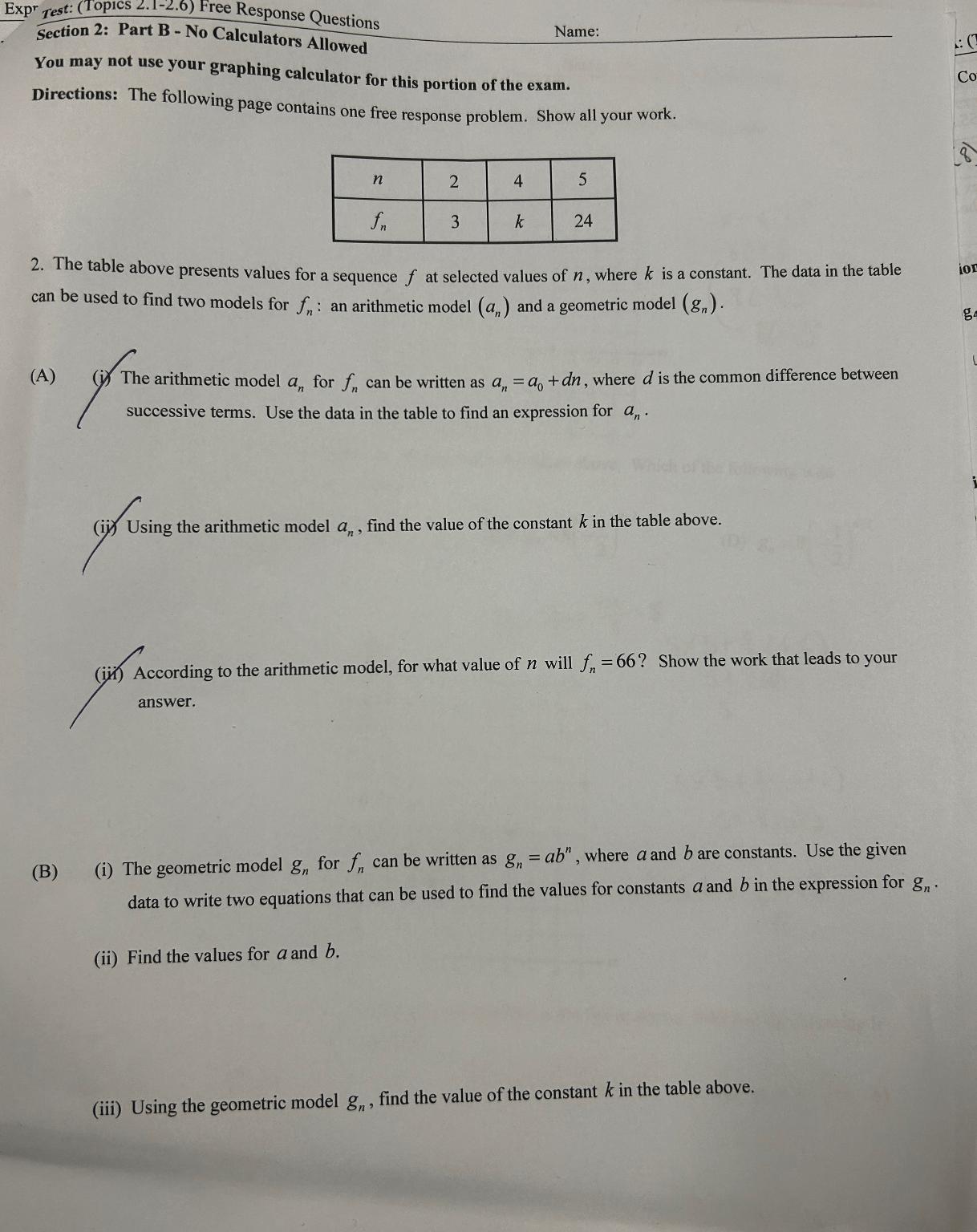 Solved ExprSection 2: Part B - ﻿No Calculators | Chegg.com