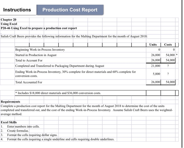 Solved Instructions Production Cost Report Chapter 20 Using | Chegg.com