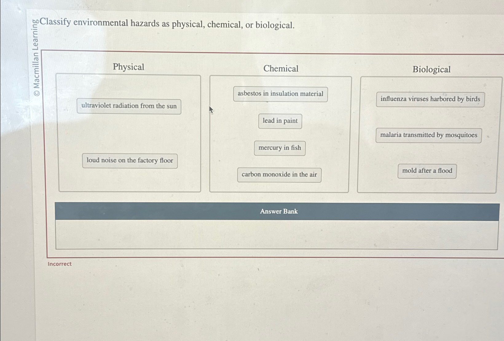 Solved ?6 ﻿Classify environmental hazards as physical, | Chegg.com