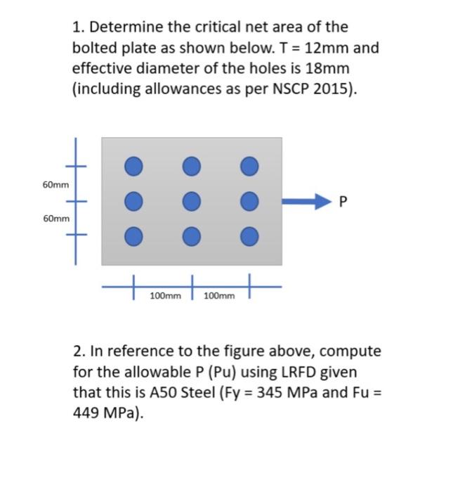 1. Determine the critical net area of the bolted | Chegg.com