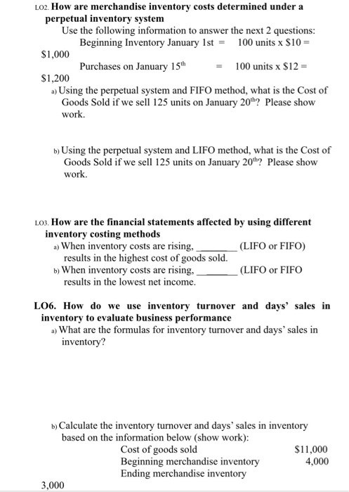 Solved 102. How are merchandise inventory costs determined | Chegg.com