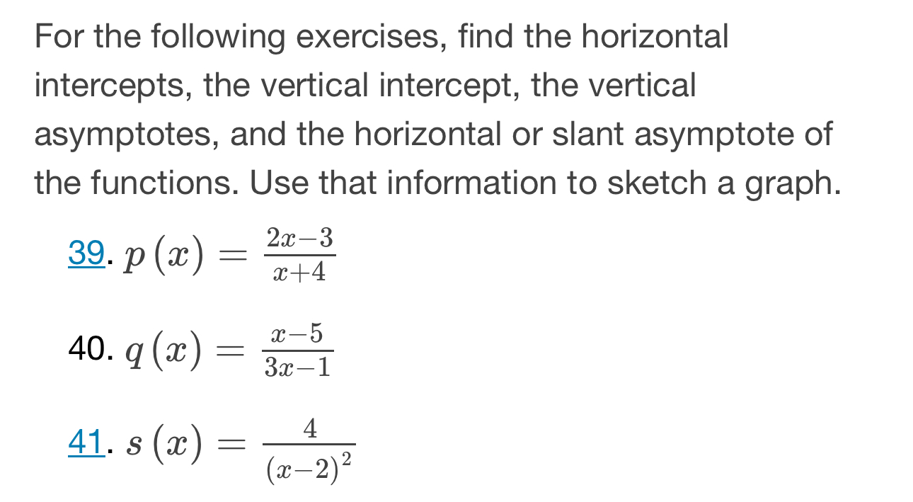 Solved For the following exercises, find the horizontal | Chegg.com