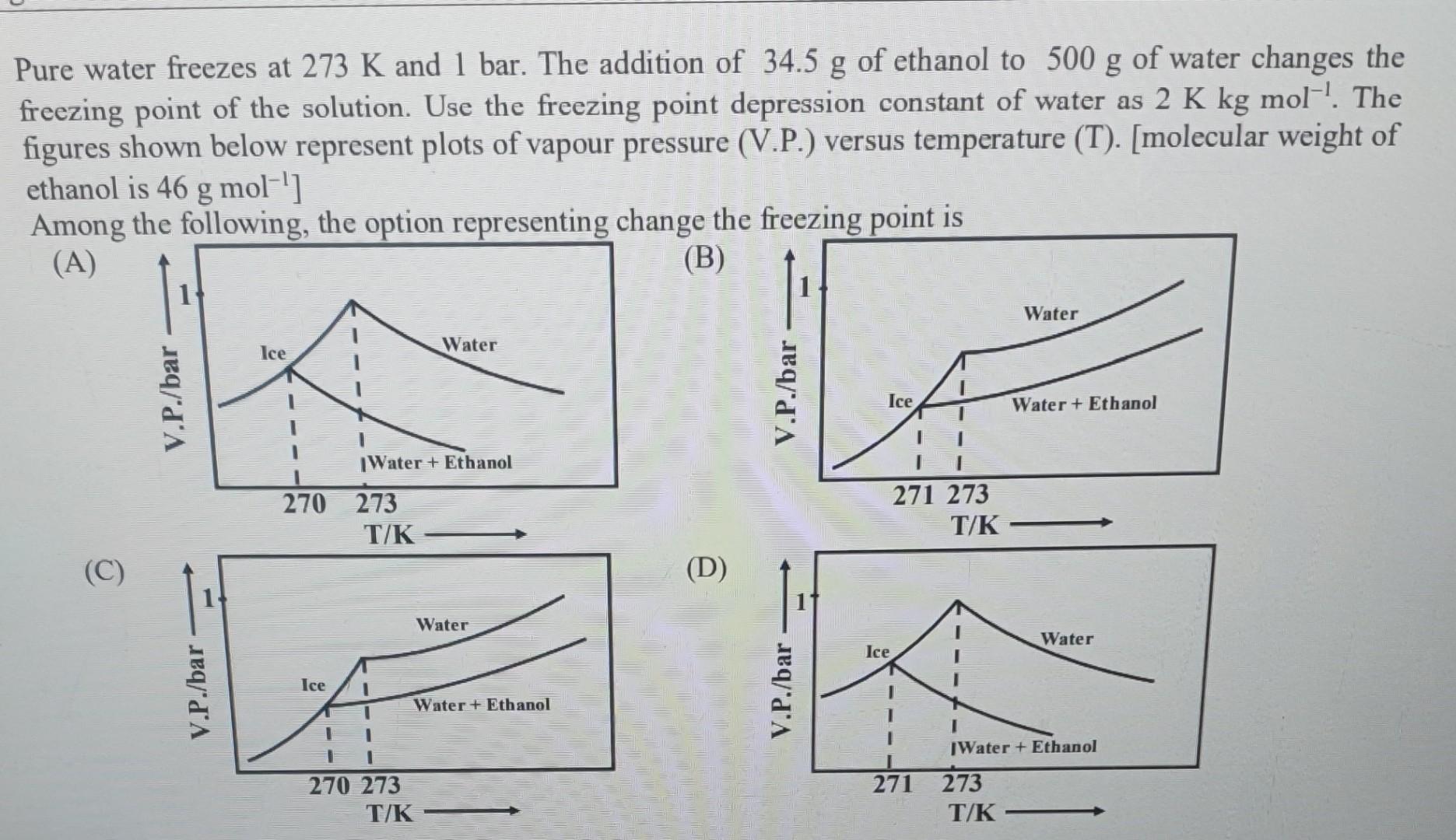 Solved Pure water freezes at 273 K and 1 bar. The addition | Chegg.com