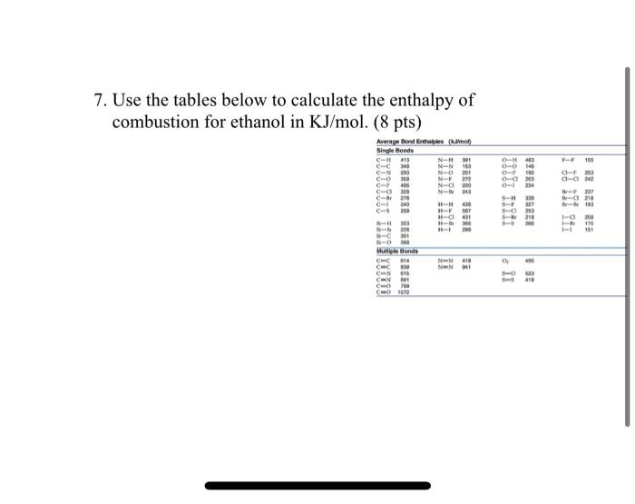 Solved hi7. Use the tables below to calculate the enthalpy | Chegg.com