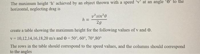Solved The maximum height 'h' achieved by an object thrown | Chegg.com