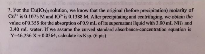 Solved 7. For the Cu(IO3)2 solution, we know that the | Chegg.com