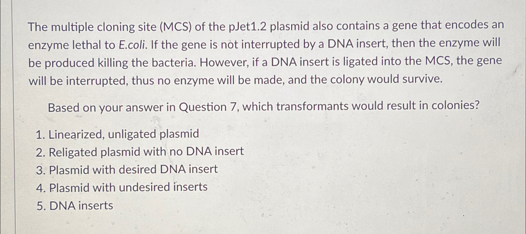 Solved The multiple cloning site (MCS) ﻿of the pJet1.2 | Chegg.com