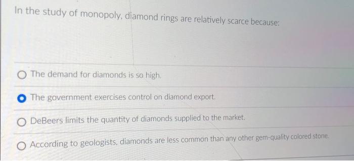 Solved In the study of monopoly, diamond rings are | Chegg.com