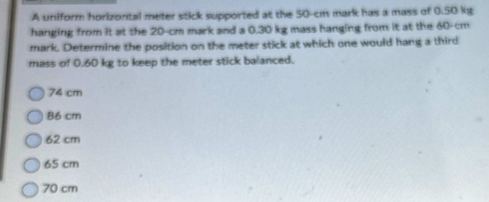 Solved A uniform horizomtal meter stick supported at the | Chegg.com