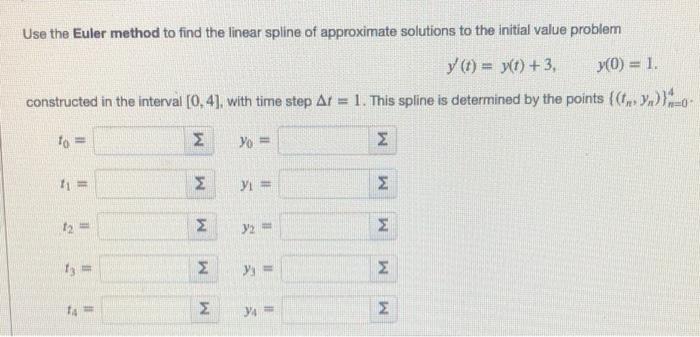 Solved Use the Euler method to find the linear spline of | Chegg.com