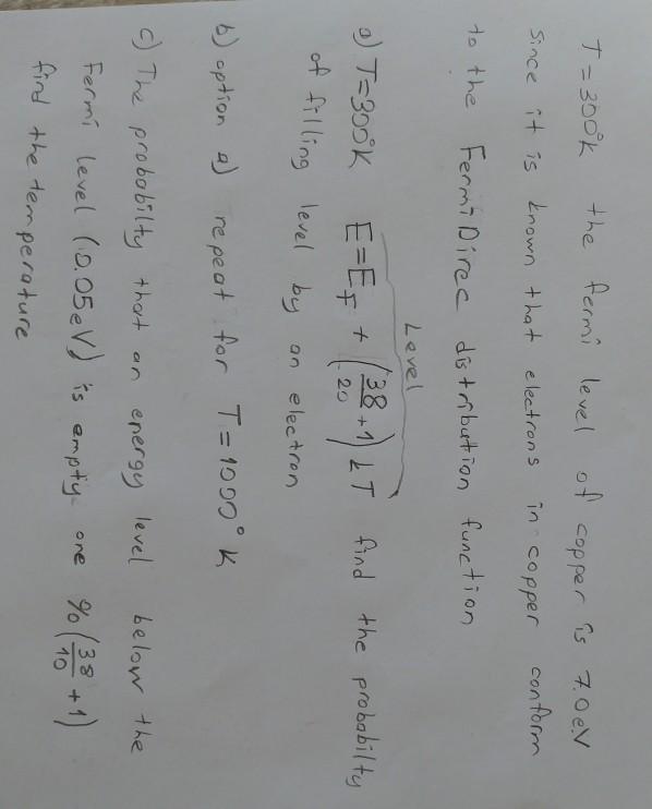 Solved I=300k the fermi level of copper is 70 ev since it is | Chegg.com