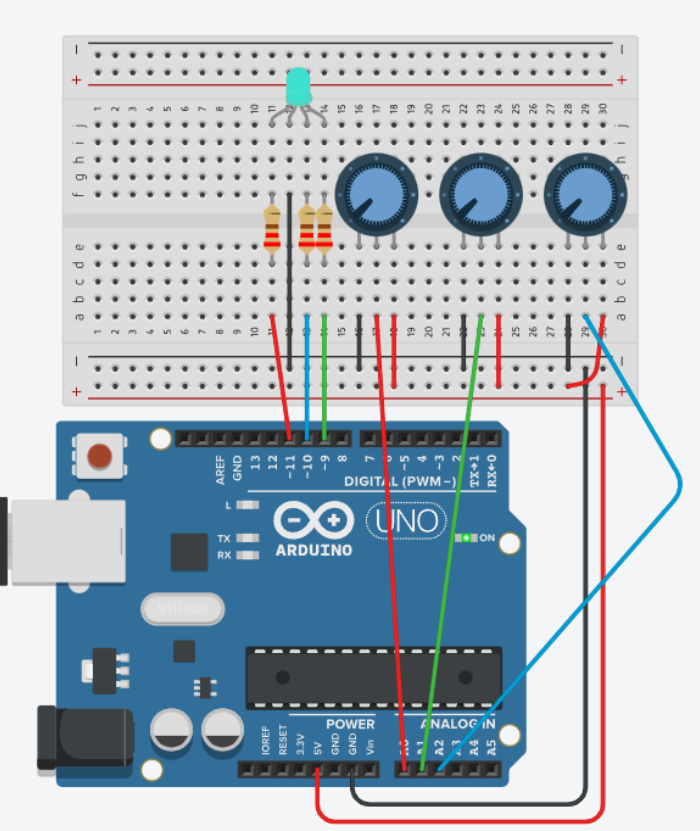 Solved PLEASE USE TINKERCAD write code to use 3 resistors | Chegg.com