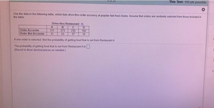 Solved This Test: 100 pls possible Use the data in the | Chegg.com