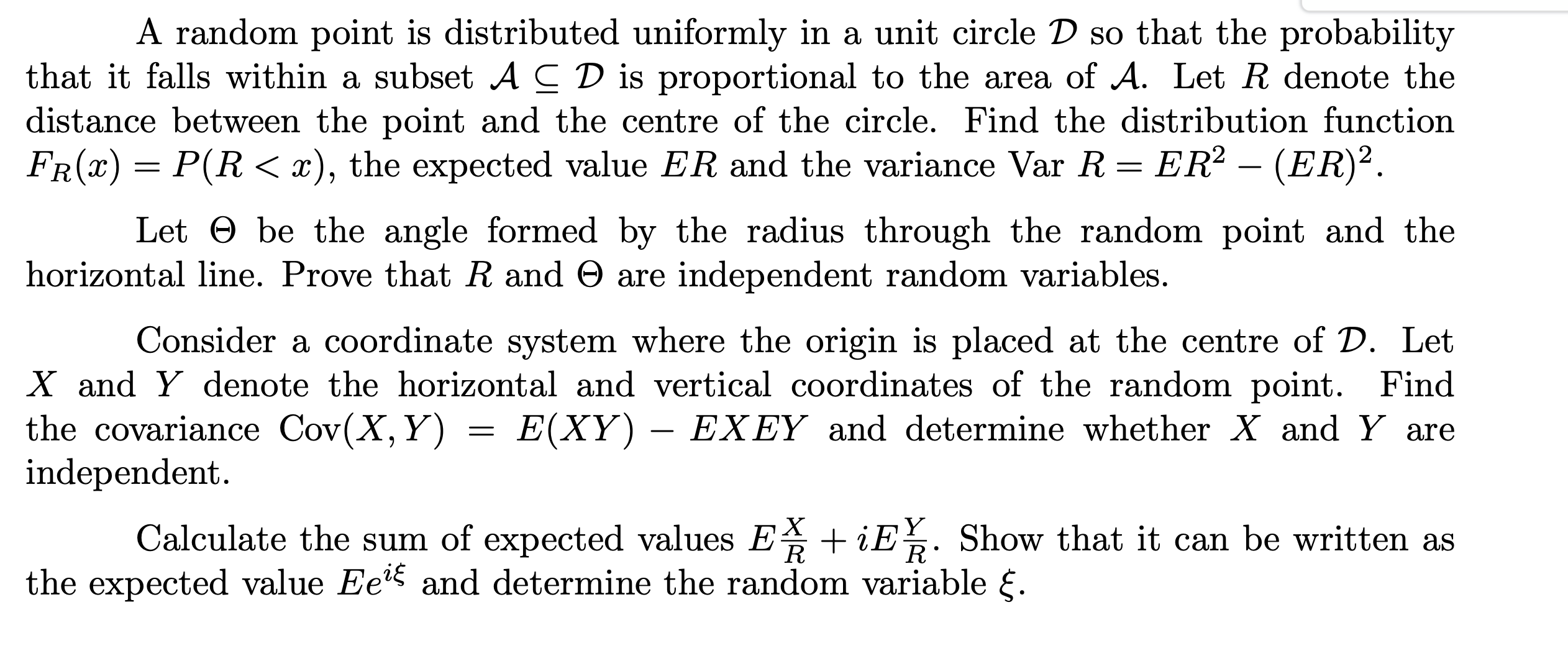 Solved A random point is distributed uniformly in a unit | Chegg.com