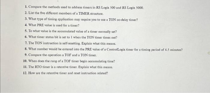 Solved 1. Compare the methods used to address timers in RS | Chegg.com