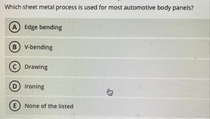 Solved Which sheet metal process is used for most automotive | Chegg.com
