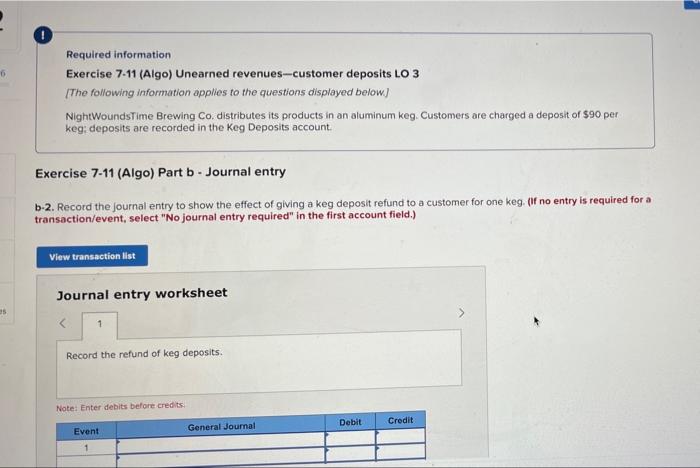 Solved Required information Exercise 7.11 (Algo) Unearned | Chegg.com