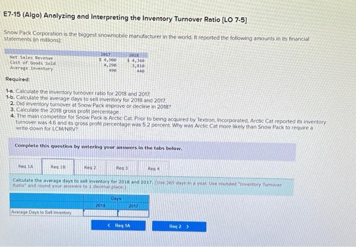 Solved E7-15 (Algo) Analyzing and Interpreting the Inventory | Chegg.com