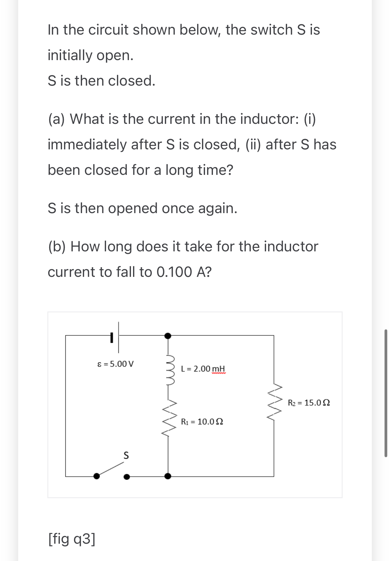 Solved In the circuit shown below, the switch S ﻿is | Chegg.com