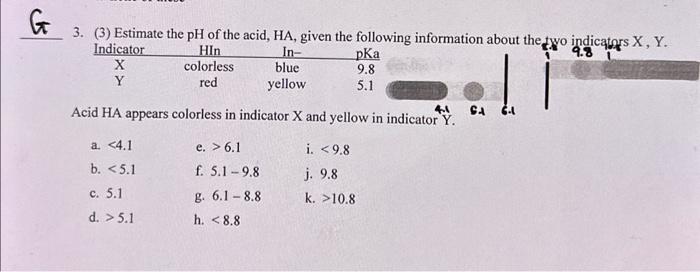 Solved 8. (2) Estimate the pH of the acid, HA, given the | Chegg.com