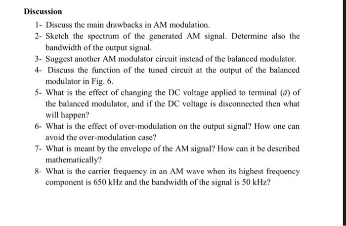 Solved 1- Discuss the main drawbacks in AM modulation.2- | Chegg.com