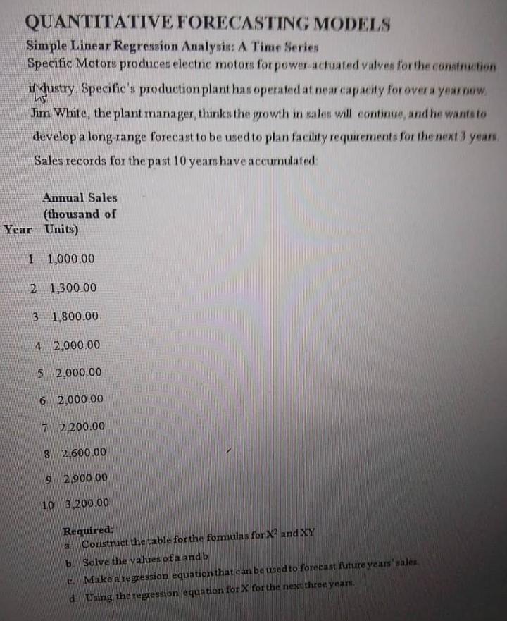 Solved QUANTITATIVE FORECASTING MODELS Simple Linear | Chegg.com