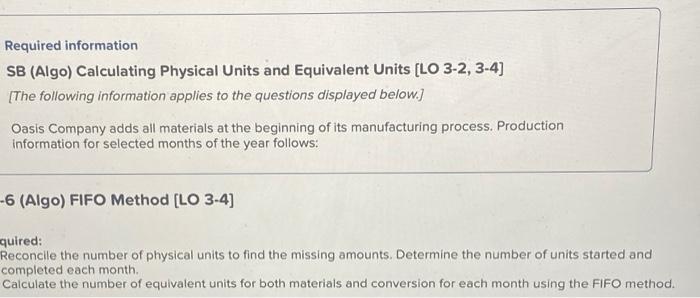 Required information SB (Algo) Calculating Physical | Chegg.com