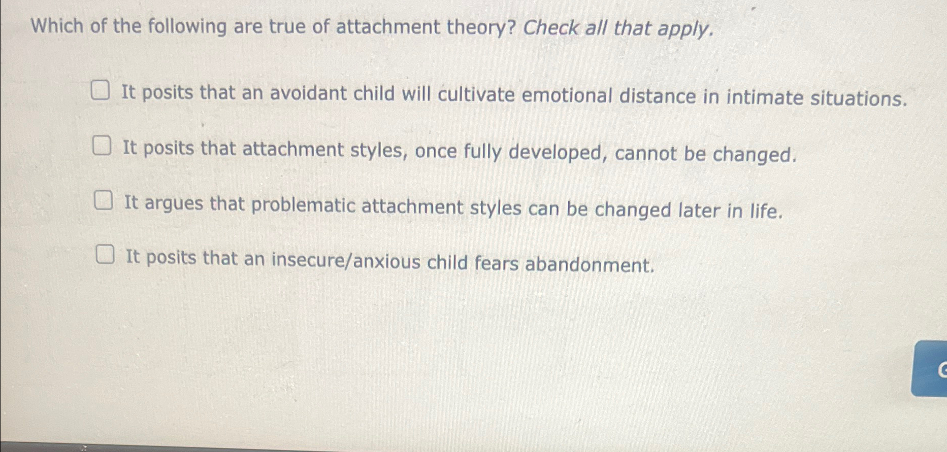 Solved Which of the following are true of attachment theory? | Chegg.com