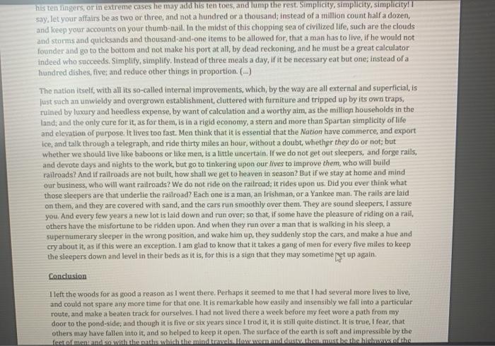 EXCERPTS FROM WALDEN, OR LIFE IN THE WOODS BY HENRY | Chegg.com