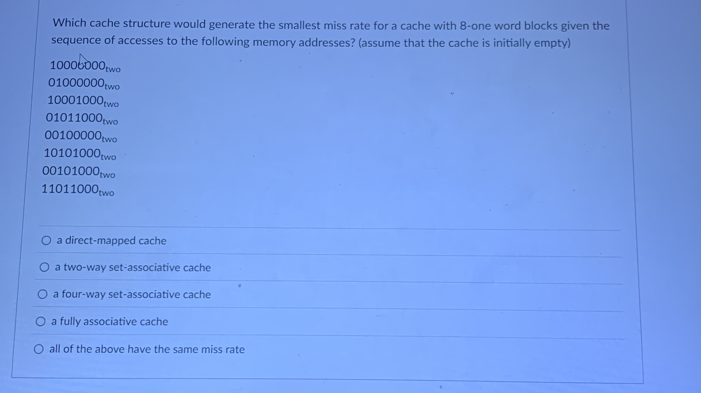 Solved Which cache structure would generate the smallest | Chegg.com