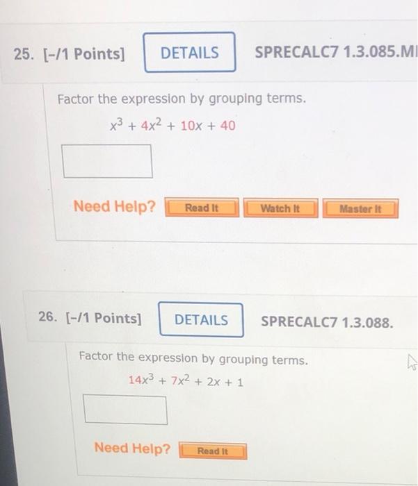 Solved Factor the expression by grouping terms. | Chegg.com