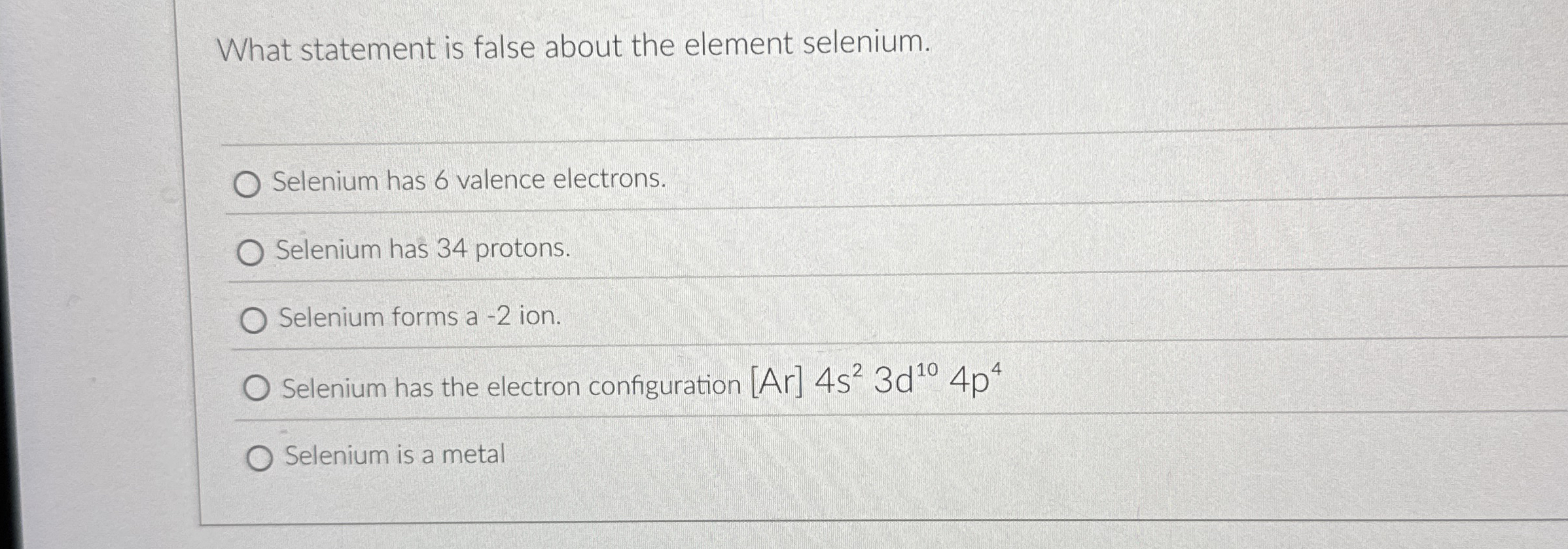 Solved What statement is false about the element | Chegg.com