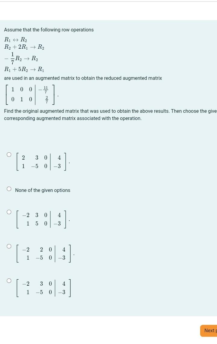 Solved Assume that the following row operations | Chegg.com