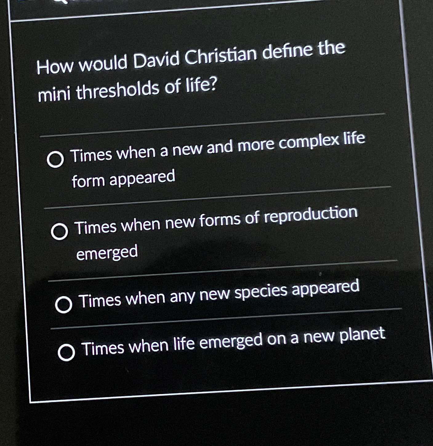 Solved How would David Christian define the mini thresholds | Chegg.com
