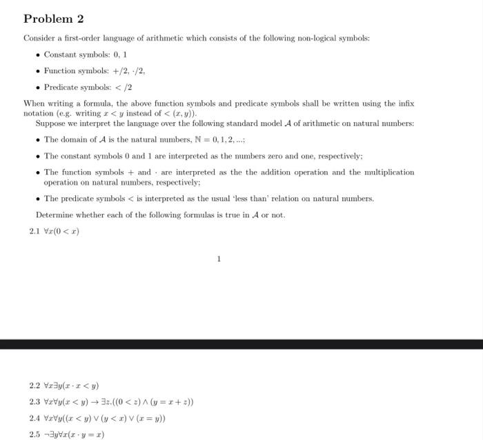 Solved Consider a first-order language of arithmetic which | Chegg.com