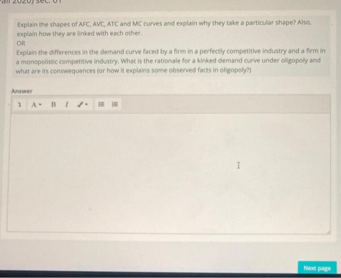 Solved Explain the shapes of AFC, AVC, ATC and MC curves and | Chegg.com