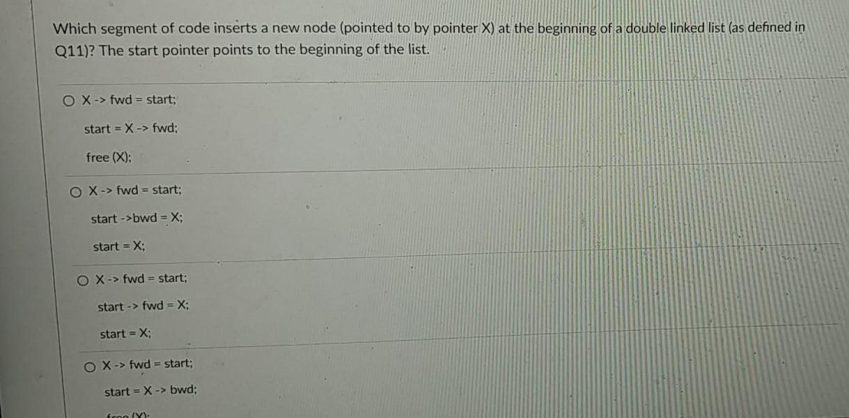 Solved Which segment of code inserts a new node (pointed to | Chegg.com