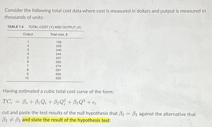 Solved Consider the following total cost data where cost is | Chegg.com