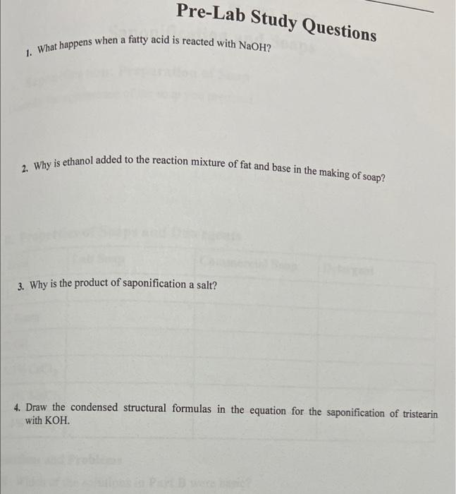 Solved Pre-Lab Study Questions 1. What happens when a fatty | Chegg.com