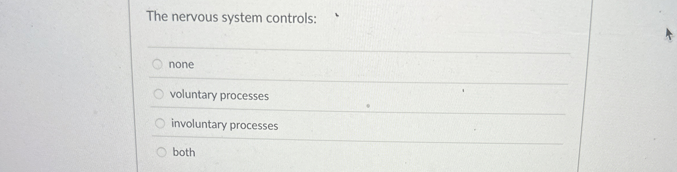 Solved The nervous system controls:nonevoluntary | Chegg.com