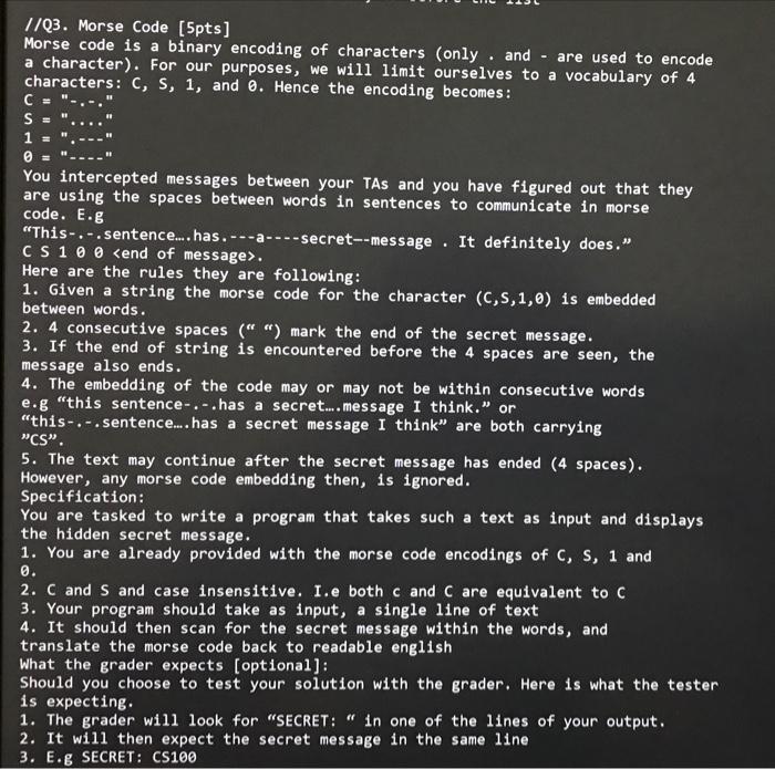 Solved 1/Q3. Morse Code (5pts] Morse code is a binary | Chegg.com