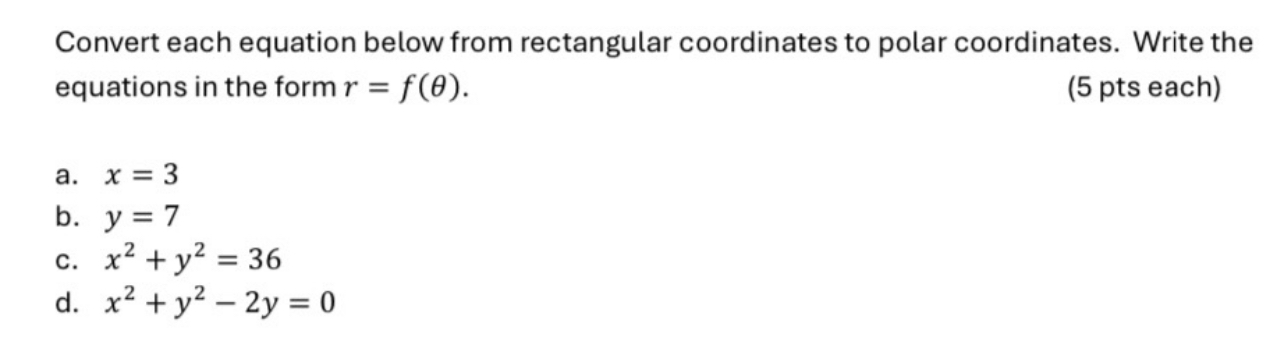 Solved Convert each equation below from rectangular | Chegg.com