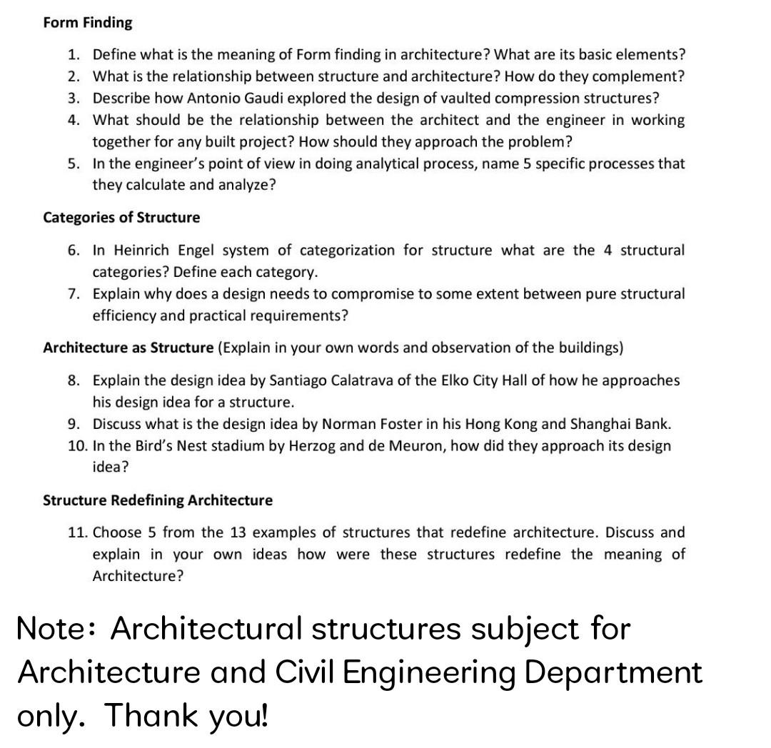 Solved Form Finding 1. Define what is the meaning of Form | Chegg.com