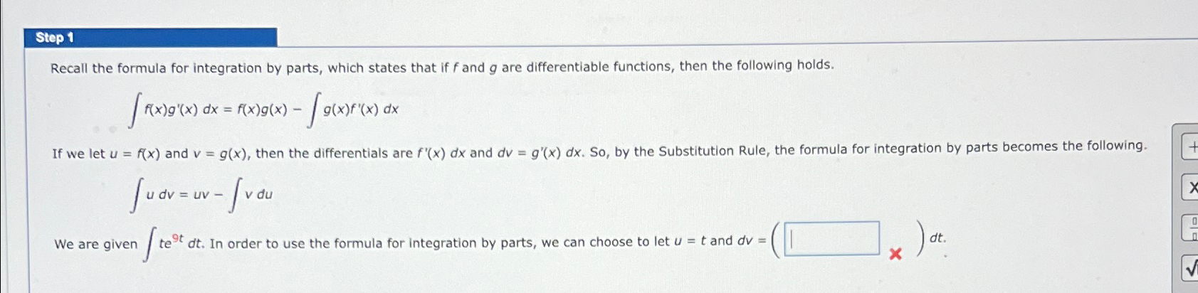Solved Step 1Recall the formula for integration by parts, | Chegg.com