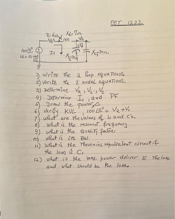 Solved EET 1222 1) Write the 2 Poop equations, 2) Write the | Chegg.com