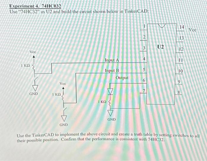 Solved Experiment 4. 74HCO2 Use "74HC32" as U2 and build the | Chegg.com